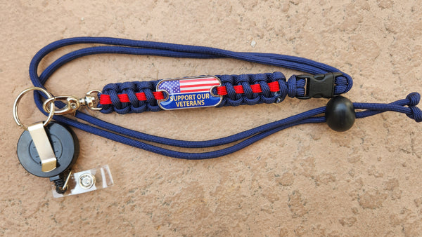 Support Our Veterans Paracord Keychain Lanyard - Patriotic | Handmade ...